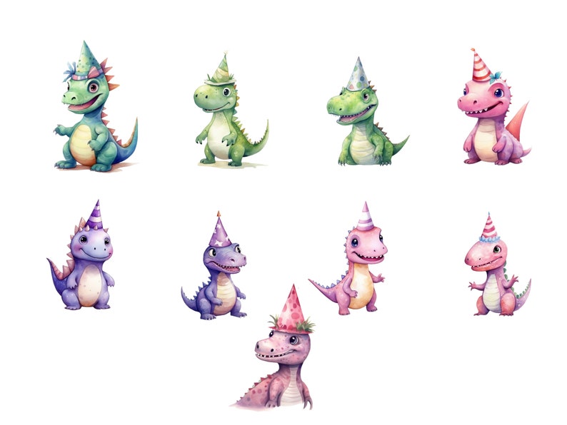 Watercolor Birthday Dinosaur Clipart, Cute Dino Clipart, PNG, Dinosaur ...