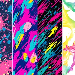 Commercial Use, Neon Paint Splatter Digital Papers Instant Download ...