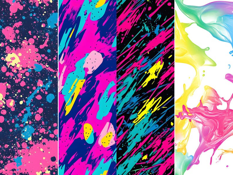 Neon Paint Splatter Digital Papers: Seamless Boho Patterns (digital ...