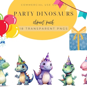Watercolor Birthday Dinosaur Clipart: Party Dino PNG (commercial Use ...