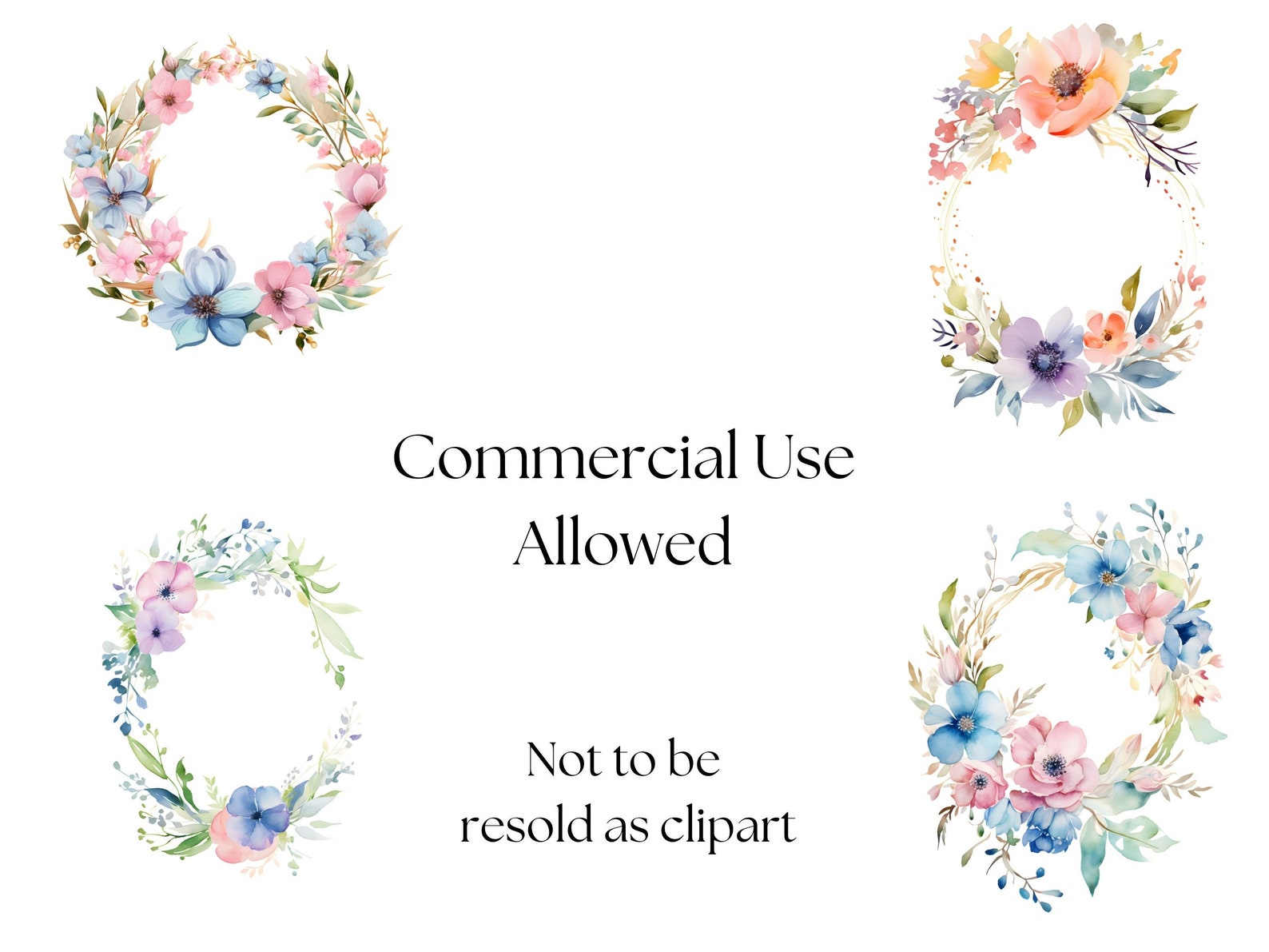 Watercolor Spring Flower Wreath Clipart, Spring Wreath Clipart, PNG ...