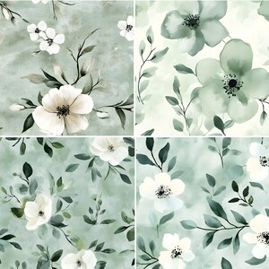 Sage Green Floral Digital Paper: Watercolor Scrapbook Backgrounds ...