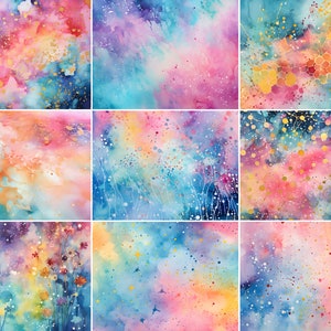 Whimsical Dreamy Floral Backgrounds, Digital Paper, Watercolor Dreamy ...