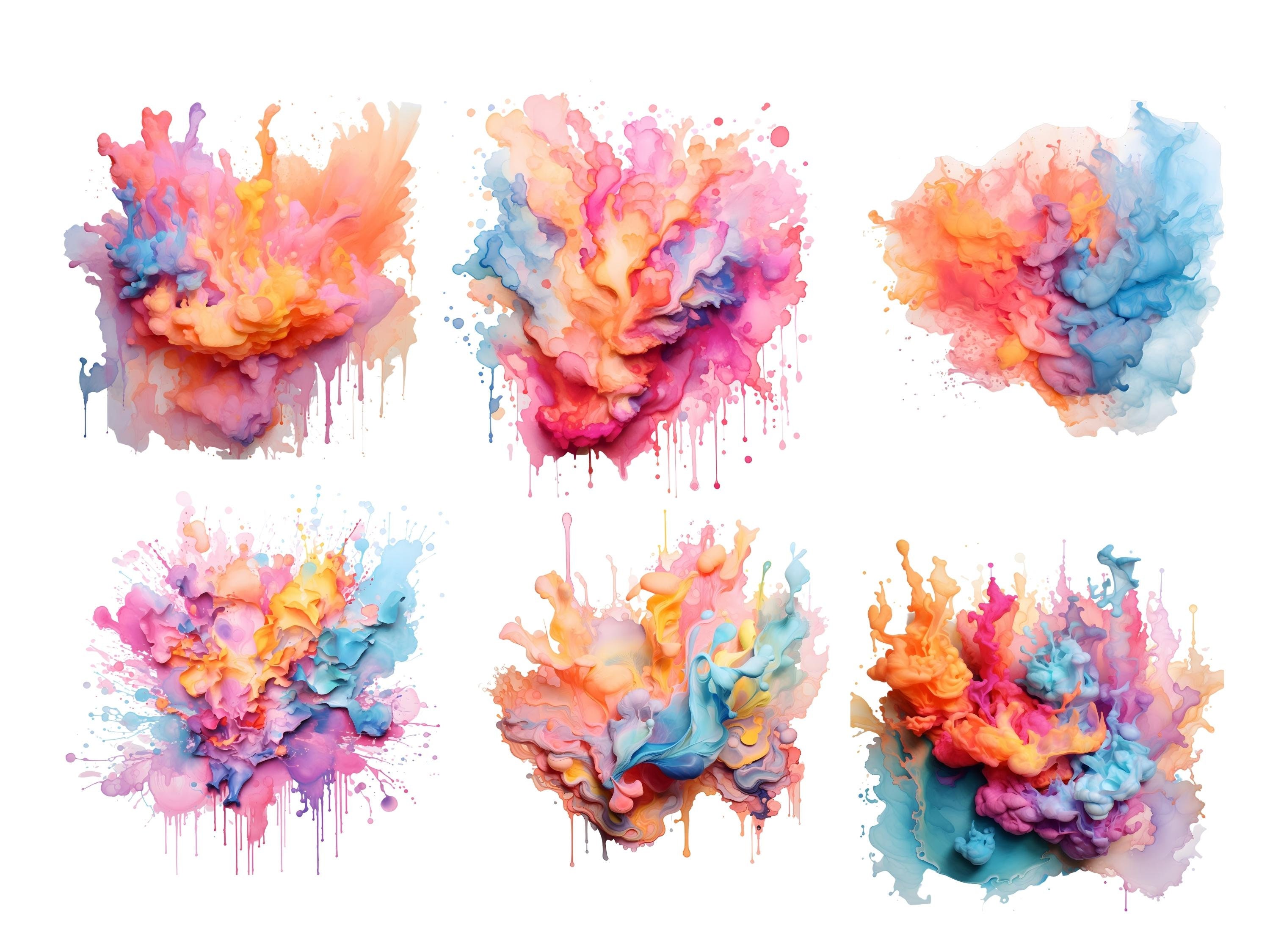 Watercolor Pastel Color Splash Clipart: Abstract PNG Set (instant ...