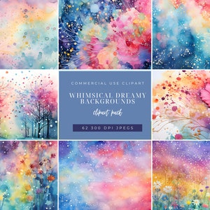 Whimsical Dreamy Floral Backgrounds, Digital Paper, Watercolor Dreamy ...