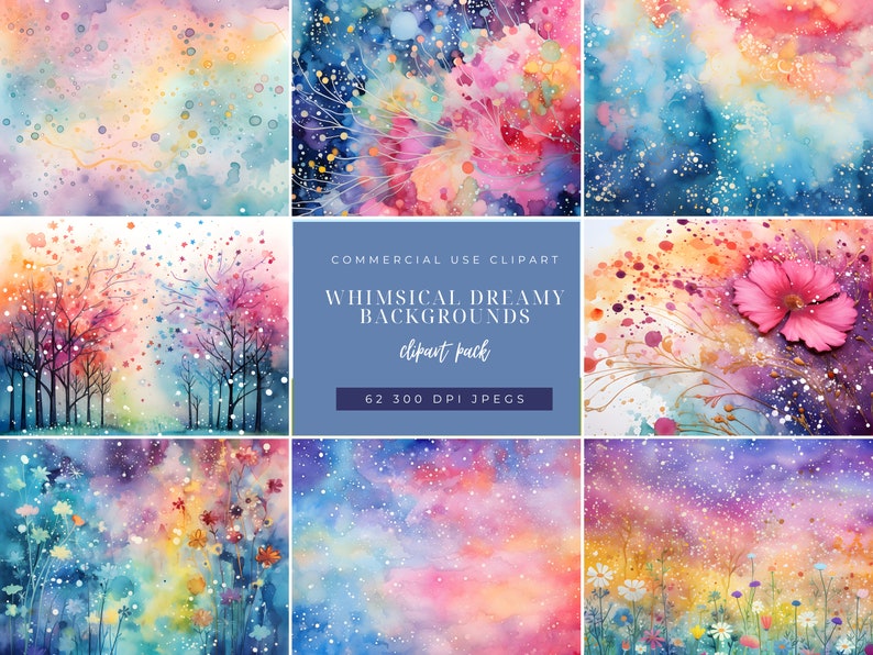 Watercolor Floral Digital Paper: Whimsical Scrapbooking Backgrounds (62 ...