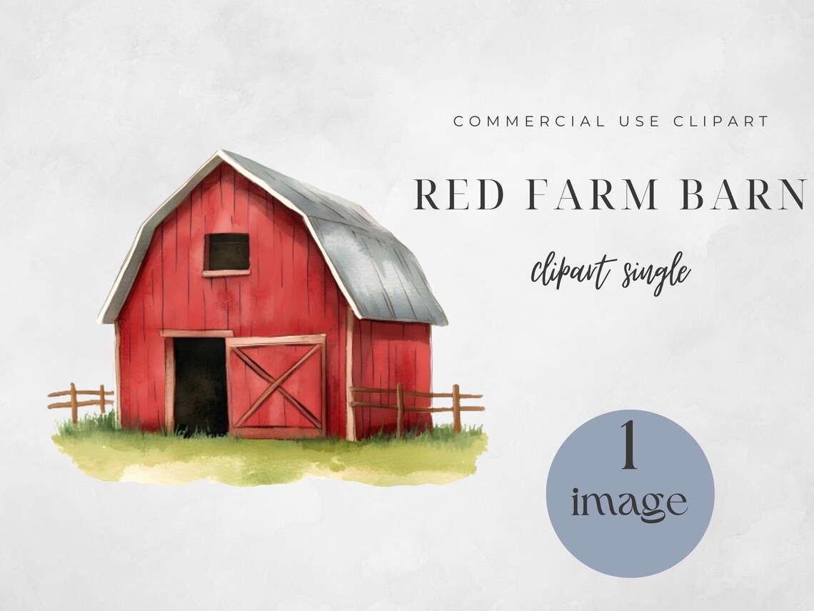 Red Barn, Watercolor Clipart Single, Birthday Party Decor, Red Farm ...
