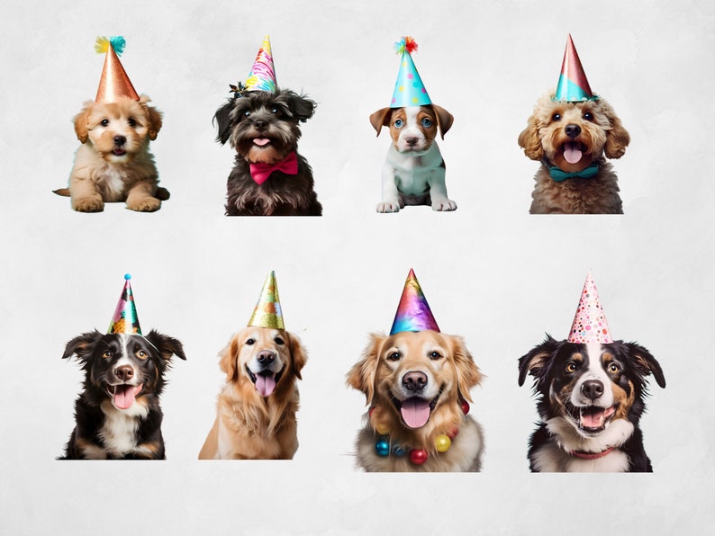 Birthday Dog Clipart, Cute Puppy Clipart, PNG, Dog Birthday Hat Clipart ...