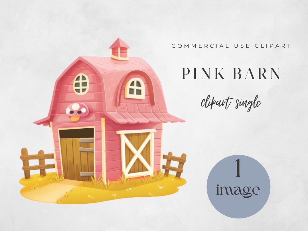 Pink Barn, Watercolor Clipart Single, Birthday Party Decor, Pink Farm ...