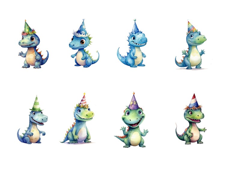 Watercolor Birthday Dinosaur Clipart, Cute Dino Clipart, PNG, Dinosaur ...
