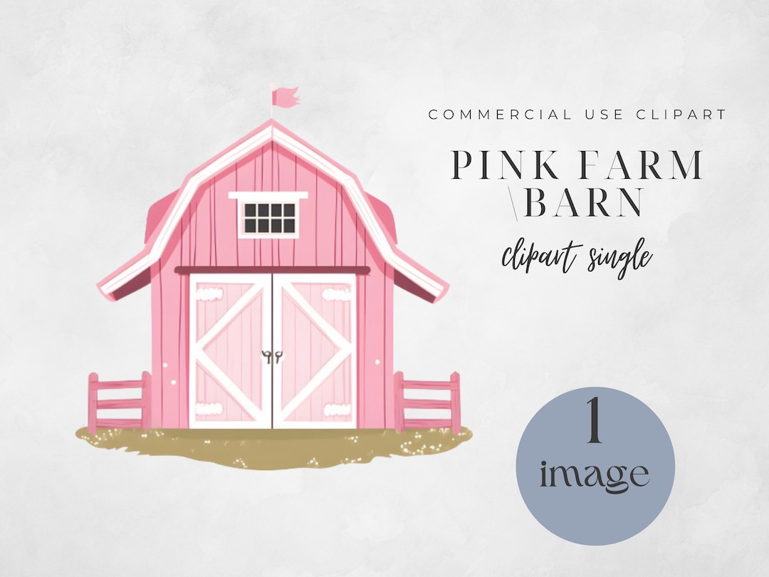 Pink Barn, Watercolor Clipart Single, Birthday Party Decor, Pink Farm ...