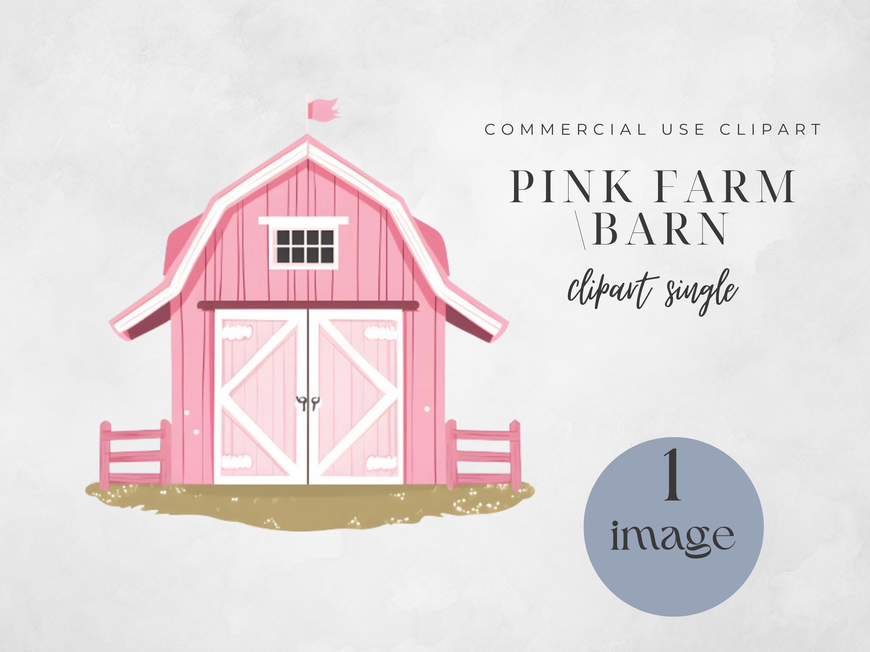 Pink Barn, Watercolor Clipart Single, Birthday Party Decor, Pink Farm ...
