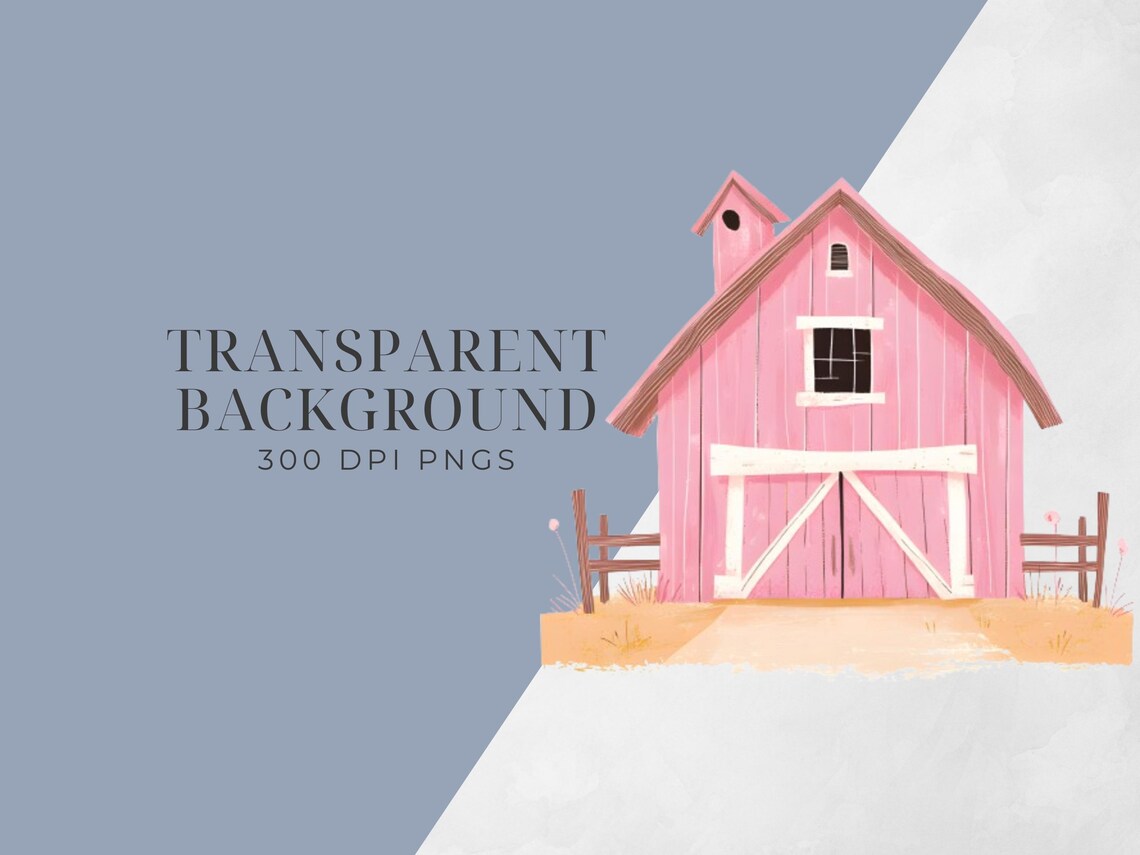 Pink Farm Barn Watercolor Clipart: Birthday Party Decor (digital ...
