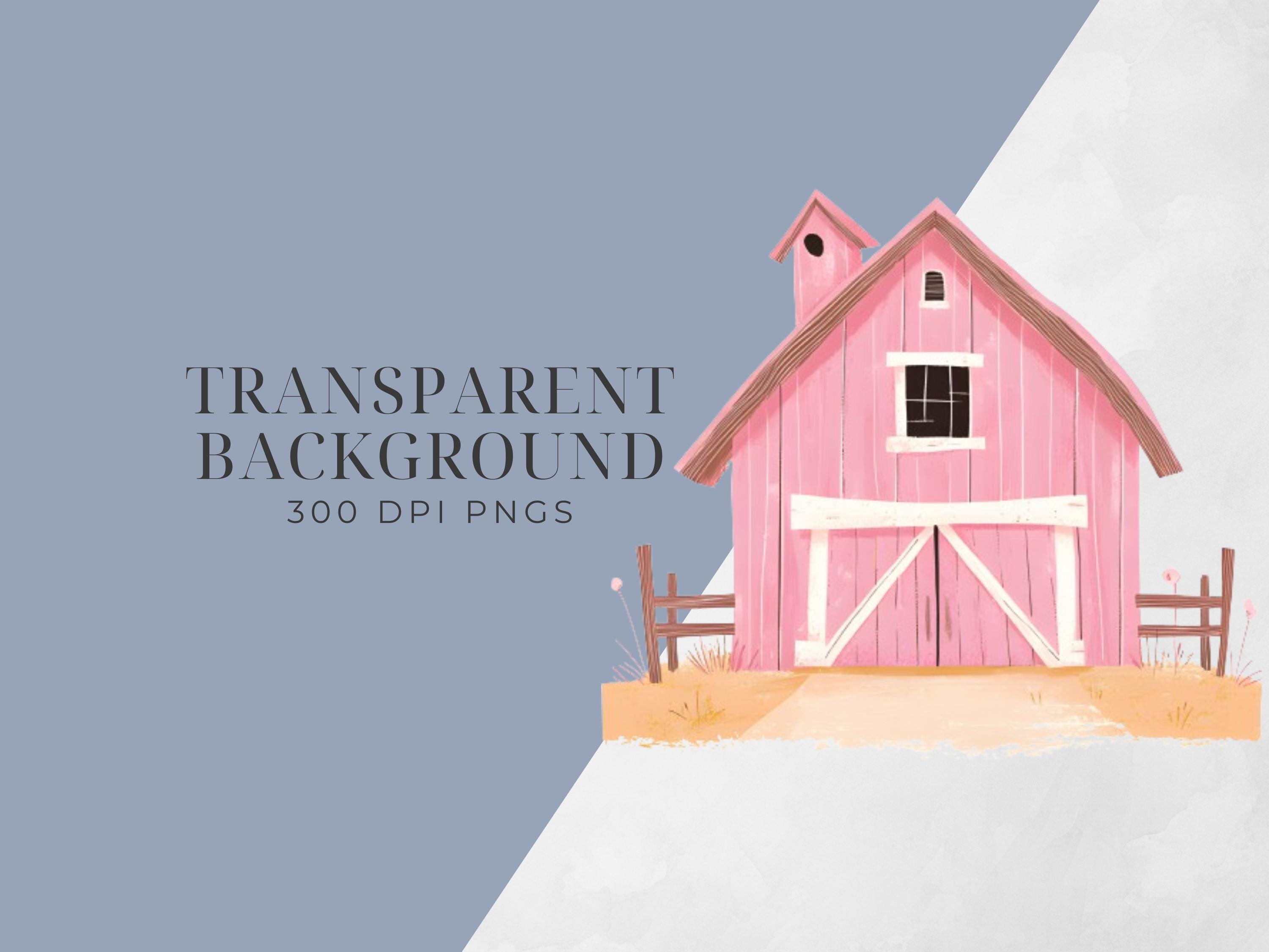 Pink Barn, Watercolor Clipart Single, Birthday Party Decor, Pink Farm ...