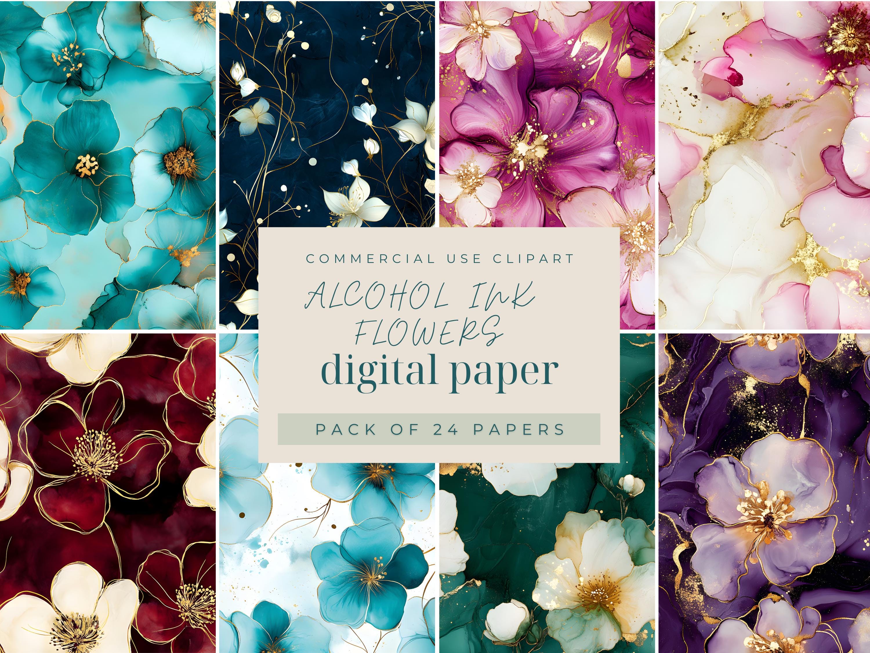 Alcohol Ink Flowers Digital Paper, 12x12in Seamless Patterns, Floral ...