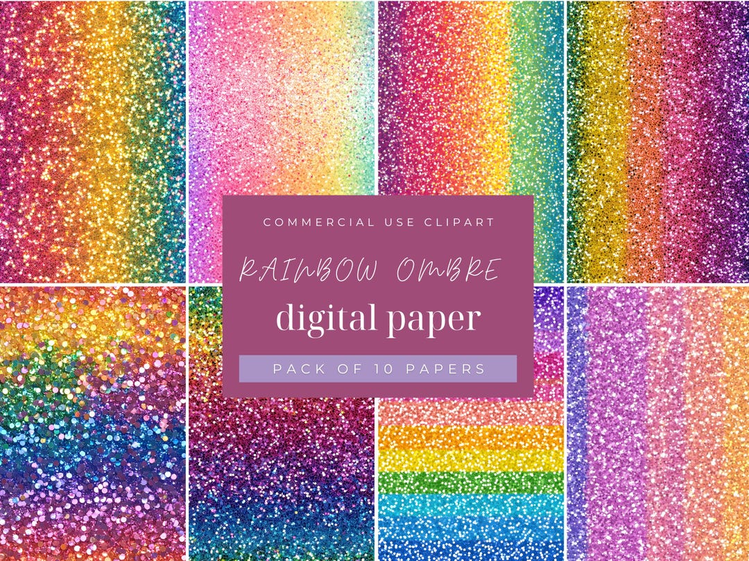 Rainbow Ombre Glitter Digital Paper: Seamless Scrapbook Backgrounds ...