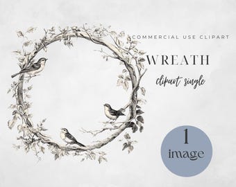 Watercolor Bird Floral Wreath Clipart, Spring Birds PNG (digital ...