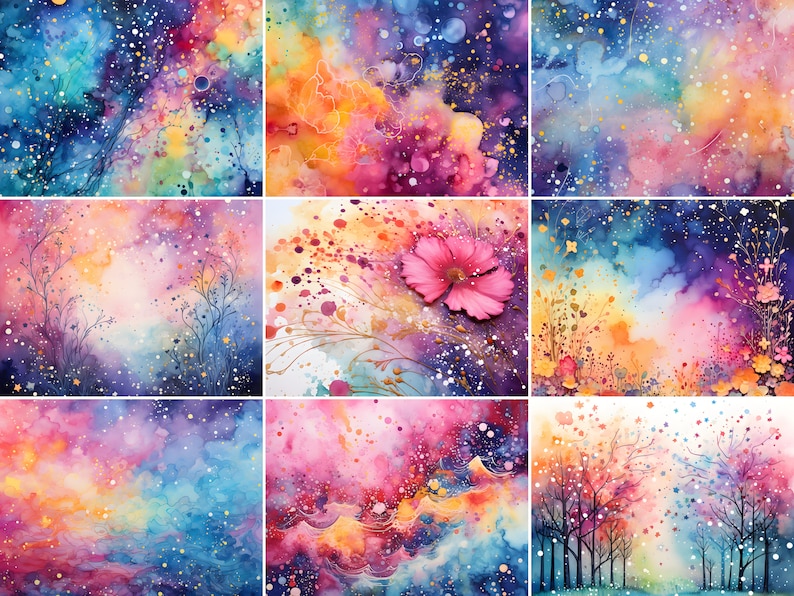 Watercolor Floral Digital Paper: Whimsical Scrapbooking Backgrounds (62 ...
