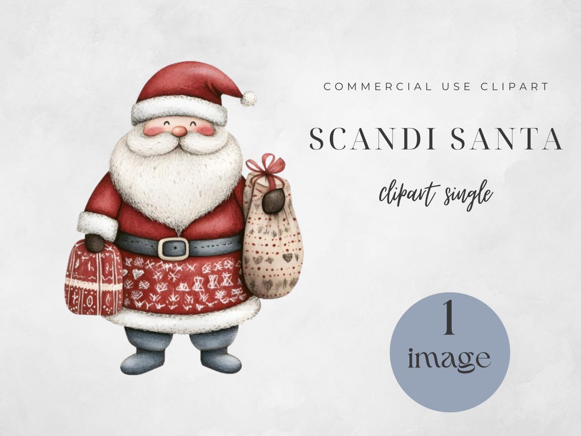 Watercolor Scandinavian Santa Clipart: Nordic Christmas PNG (digital ...