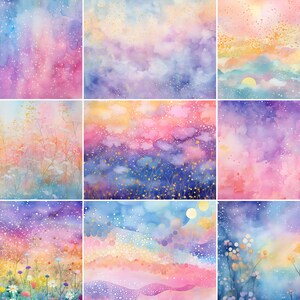 Whimsical Dreamy Floral Backgrounds, Digital Paper, Watercolor Dreamy ...