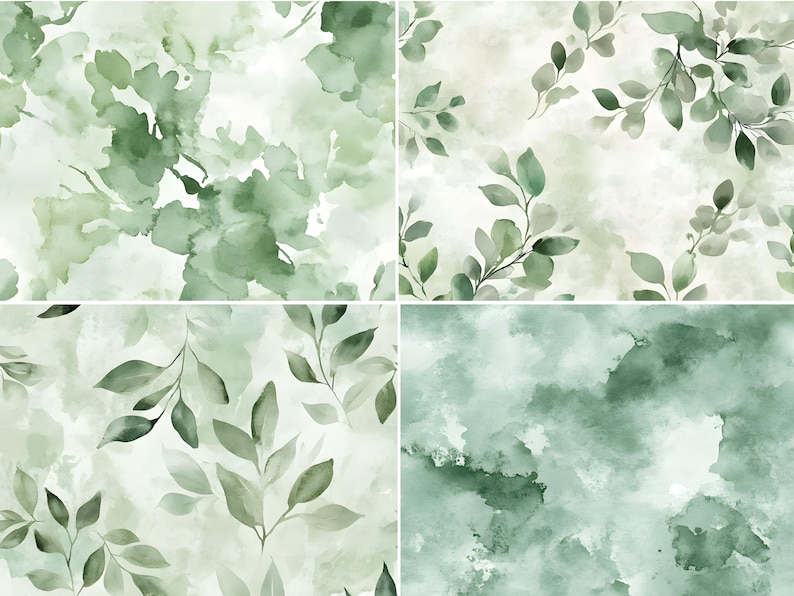 Sage Green Floral Digital Paper: Watercolor Scrapbook Backgrounds ...
