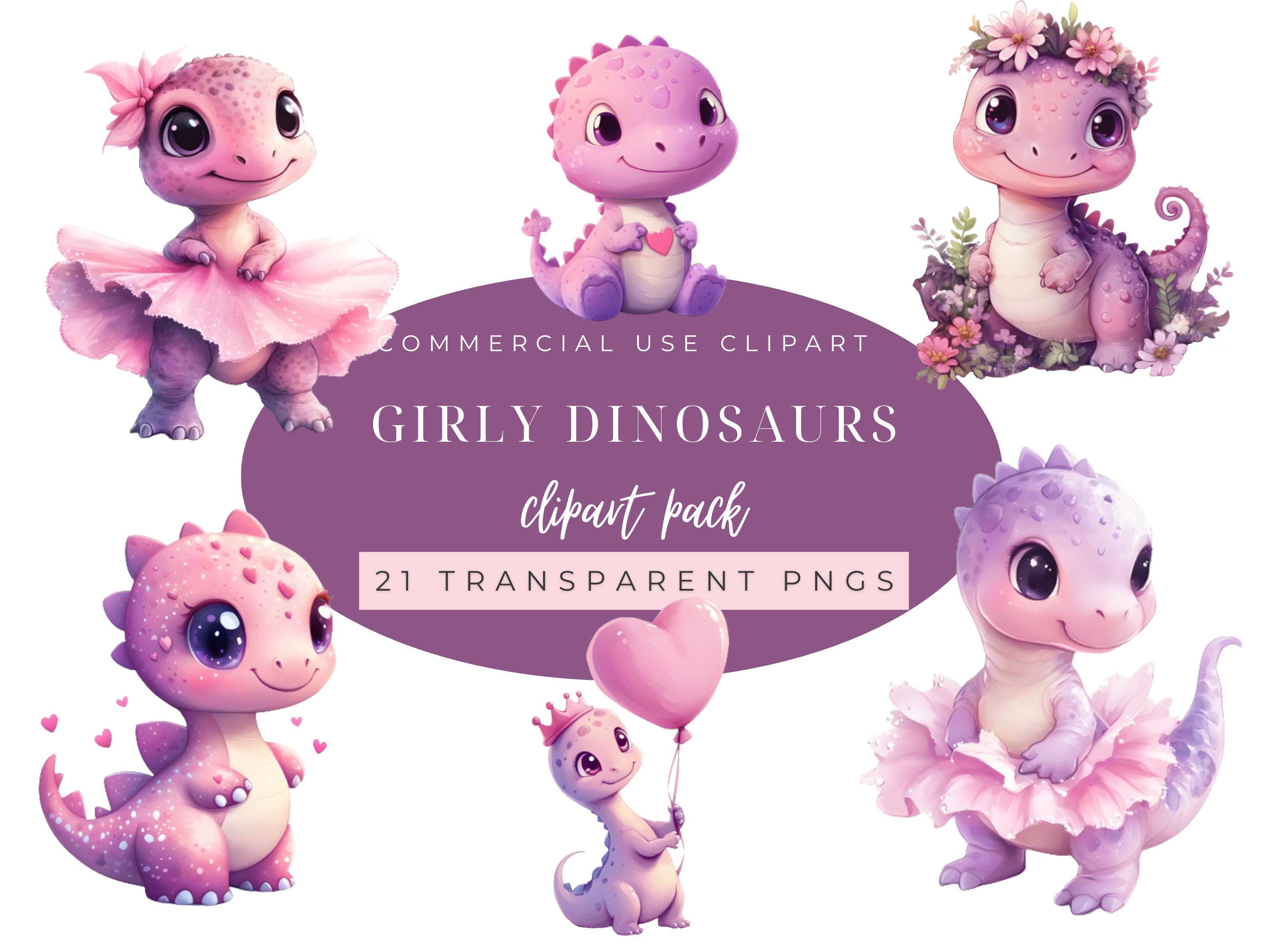 Nursery Decor, Cute Dinosaur, Baby Dino Watercolor Clipart, Girl Baby ...
