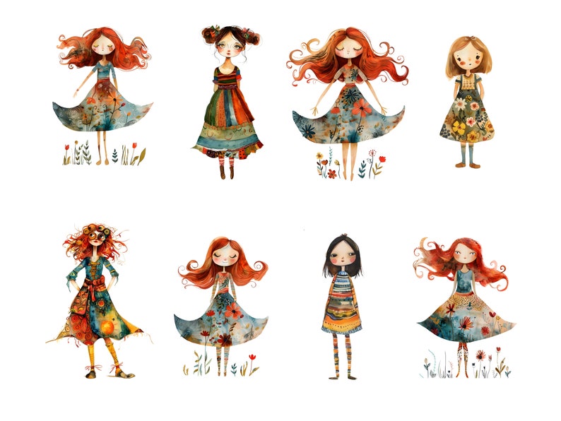Quirky Girls Clipart, Whimsical Girls, Transparent Images, Cute Girl ...