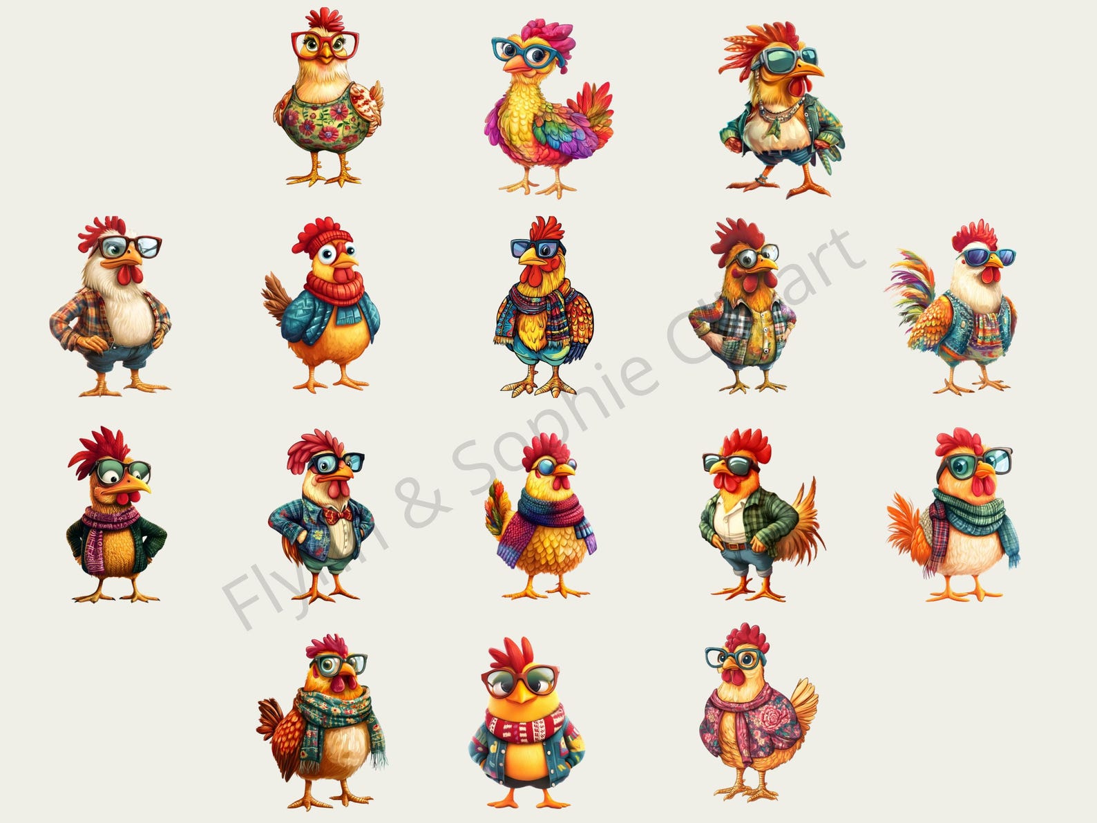 Cute Quirky Chicken Clipart, Funny Watercolor Hen PNG, Digital Download ...