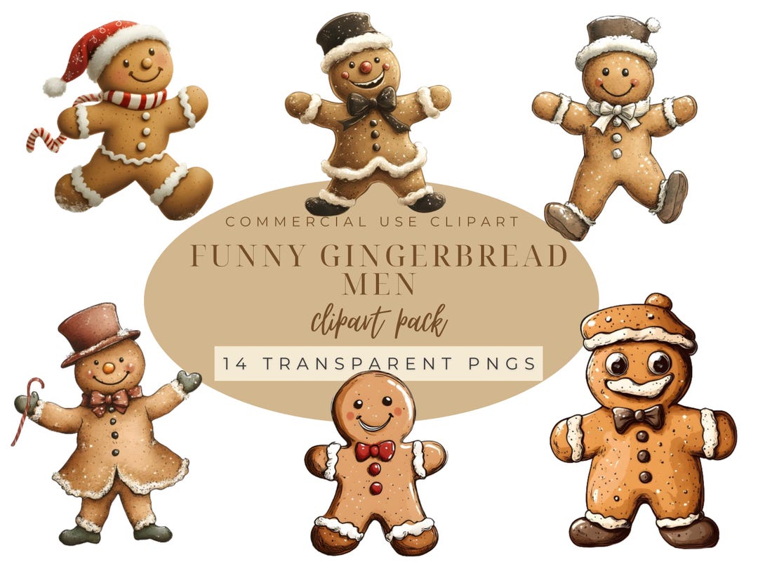 Gingerbread Man Clipart: Funny Christmas Cookie PNG (commercial Use) - Etsy