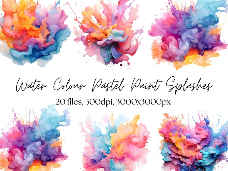 Watercolor Pastel Color Splash Clipart: Abstract PNG Set (instant ...