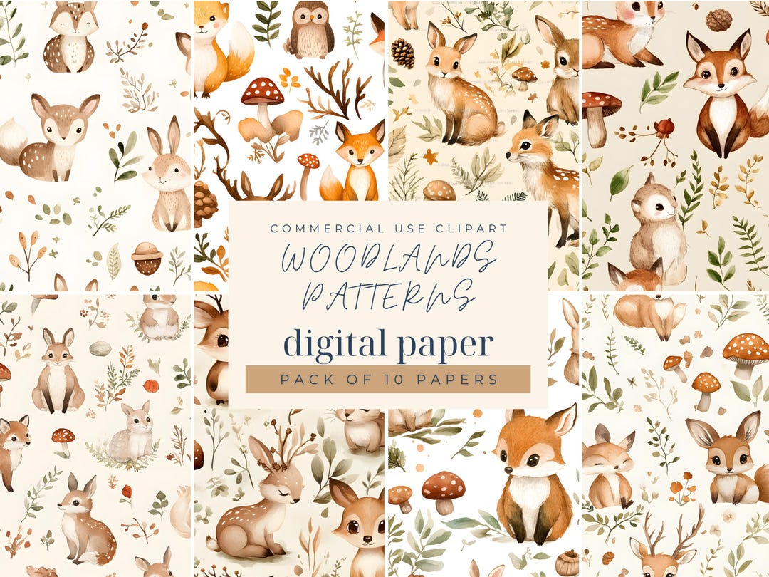 Woodland Animals Digital Paper: Seamless Nursery Pattern (digital ...