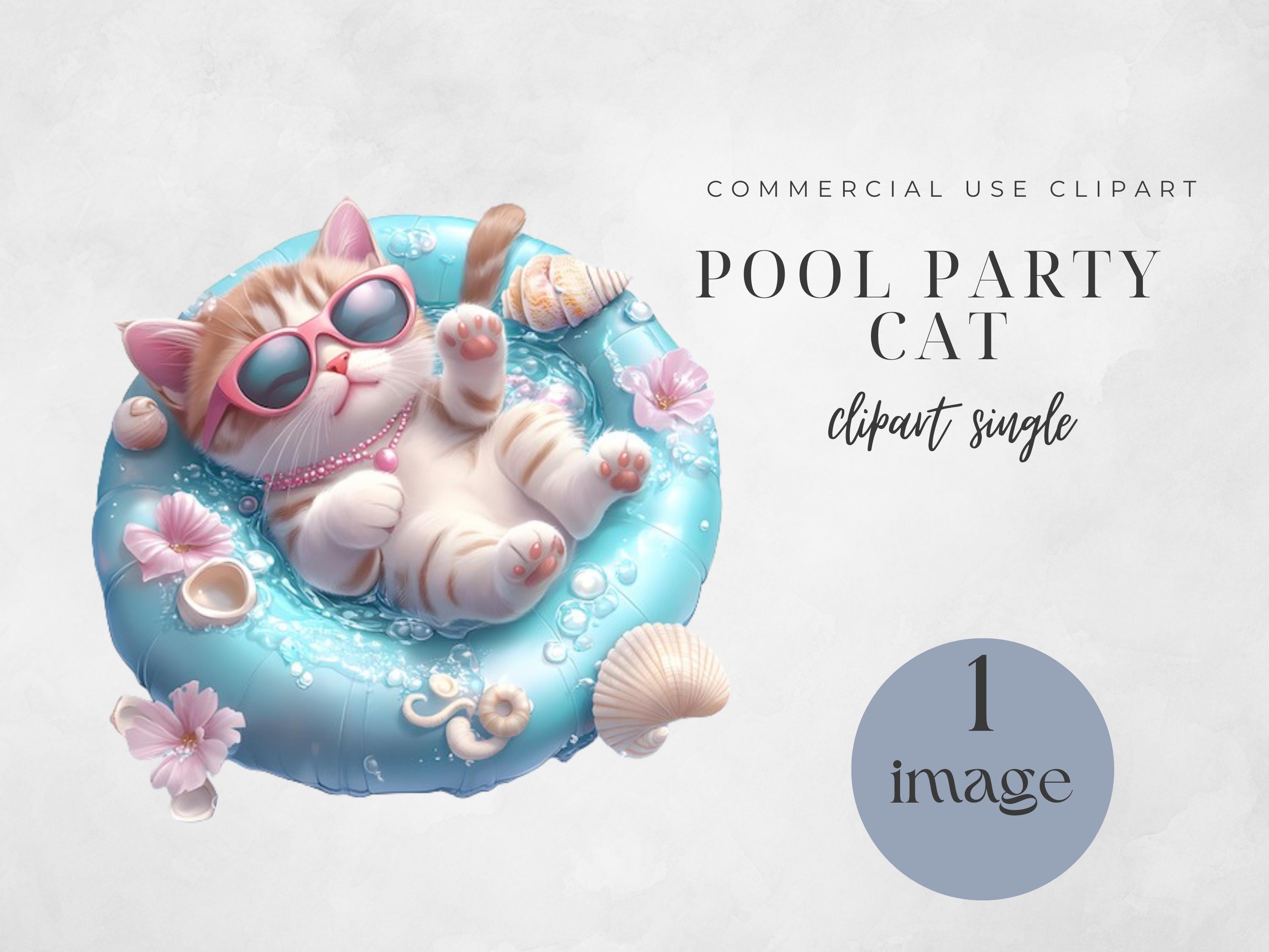 Instant Download, Pool Party Png, Cat Birthday Party Clipart, Kitten ...