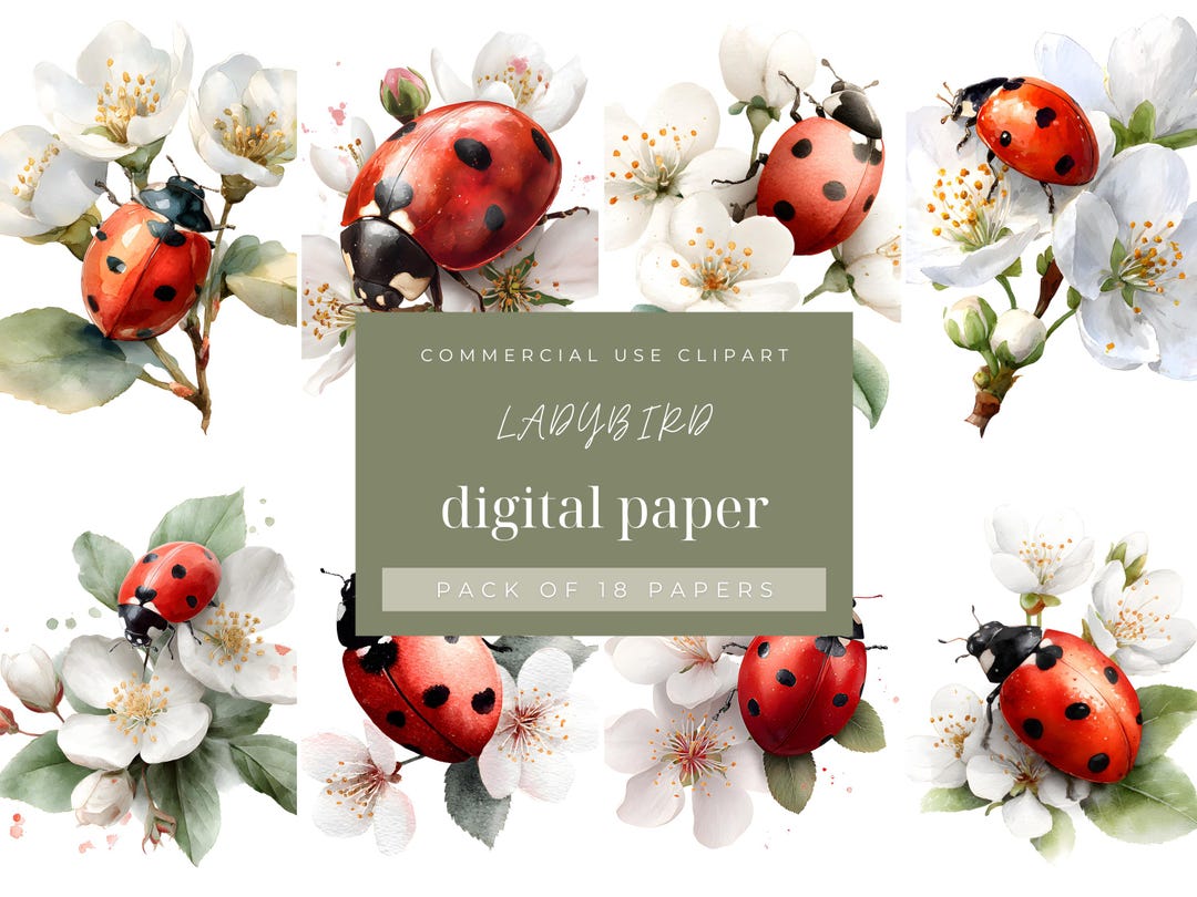 Ladybug Digital Paper, Cute Printable Patterns for Scrapbooking ...
