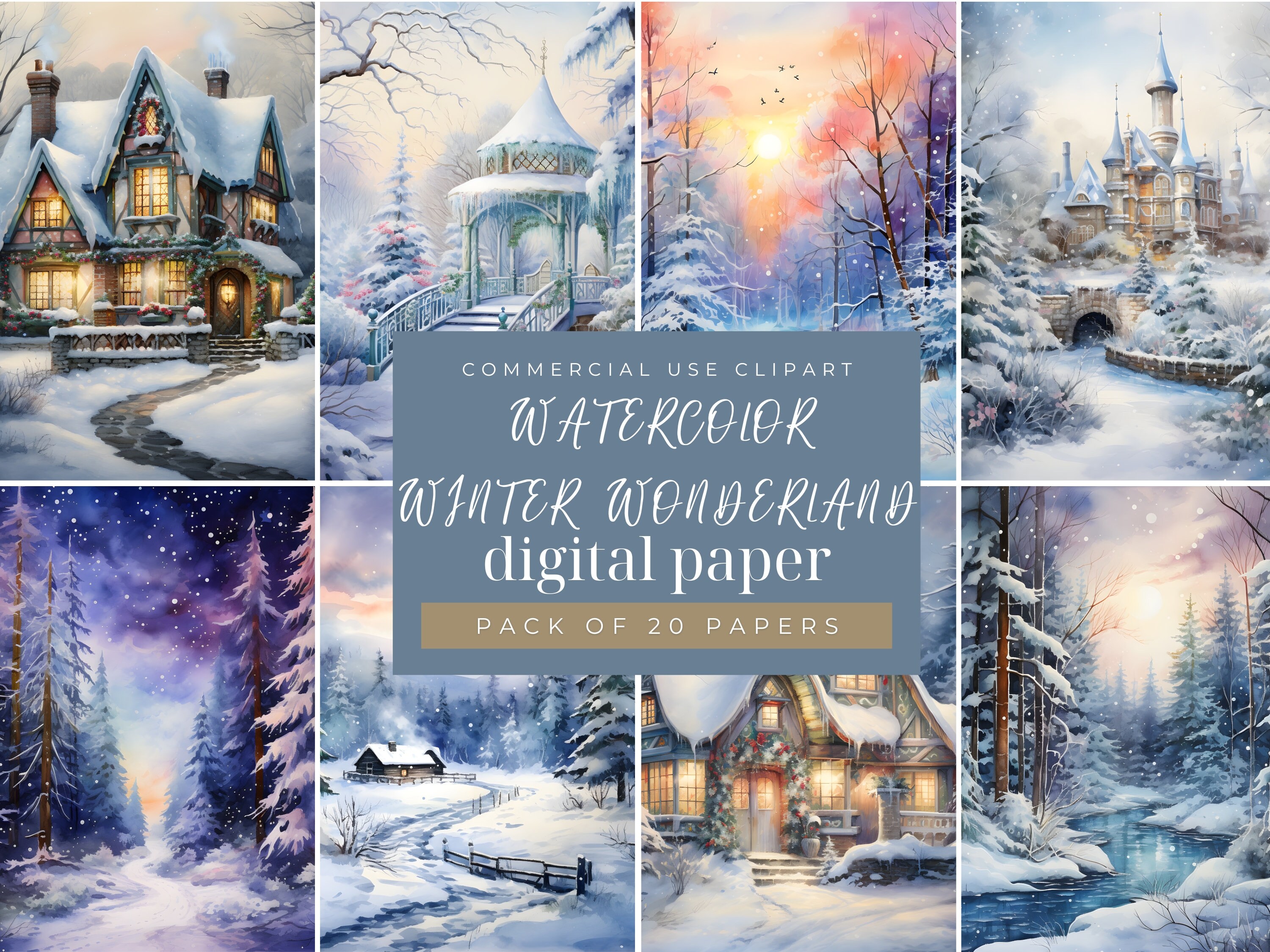 Winter Wonderland Garden Clipart, Printable Winter Woodland Digital ...