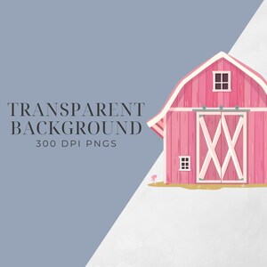 Pink Barn, Watercolor Clipart Single, Birthday Party Decor, Pink Farm ...