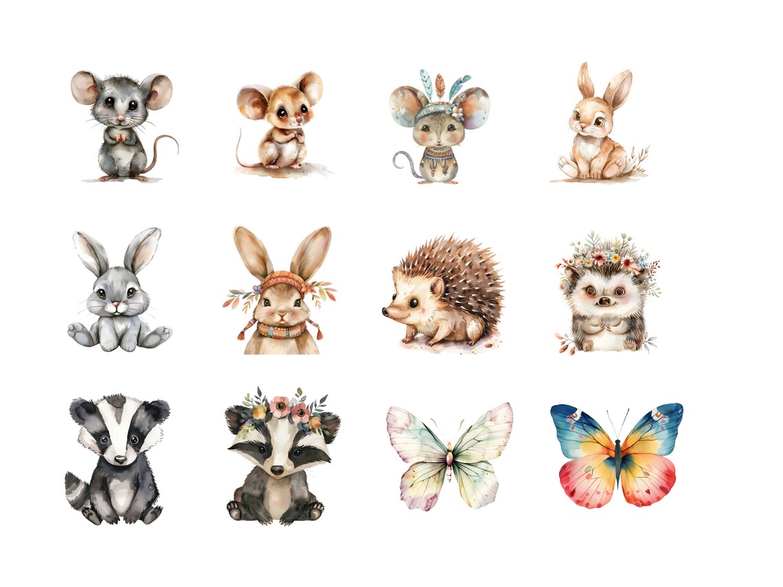 Boho Woodland Animals Clipart, Cute Woodland Animals Clipart, Boho ...