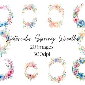 Watercolor Spring Flower Wreath Clipart, Spring Wreath Clipart, PNG ...