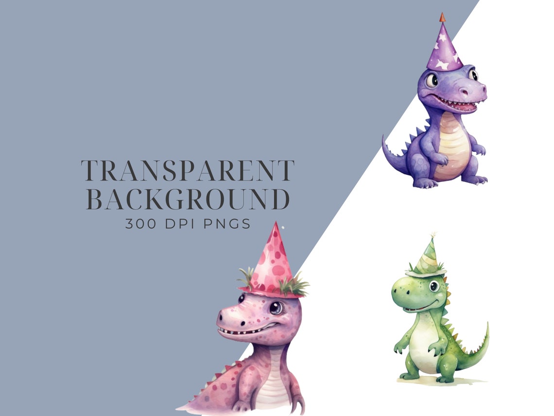 Watercolor Birthday Dinosaur Clipart: Party Dino PNG (commercial Use ...