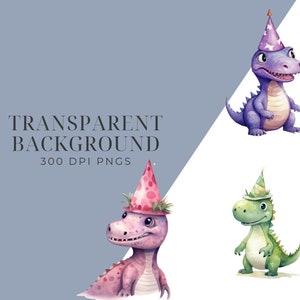 Watercolor Birthday Dinosaur Clipart, Cute Dino Clipart, PNG, Dinosaur ...