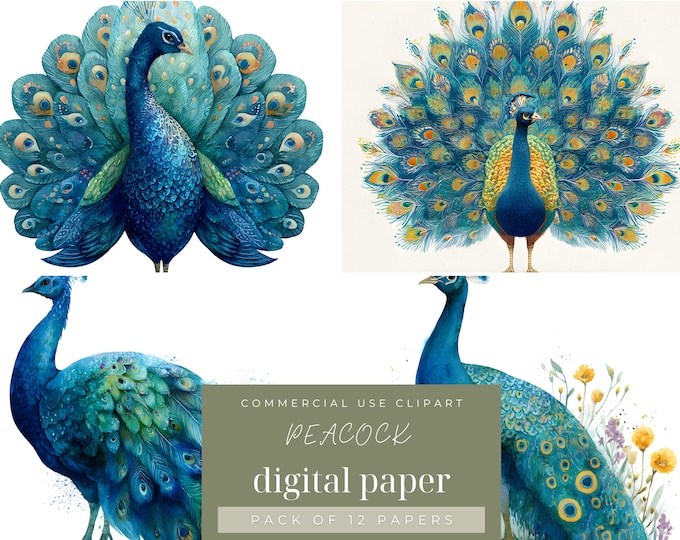 Peacock Dream Digital Paper, Seamless Peacock Patterns and Clipart ...