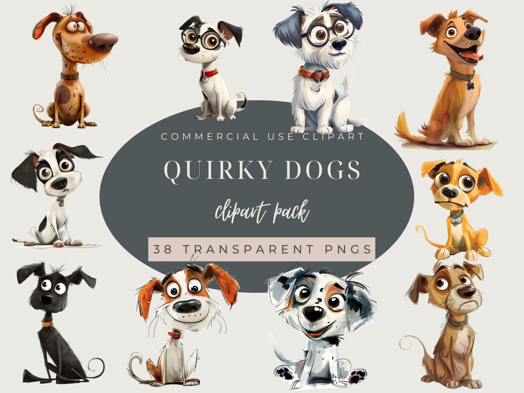 Quirky Dog Clipart | Whimsical Dogs Clipart | Puppy Fun | Transparent ...