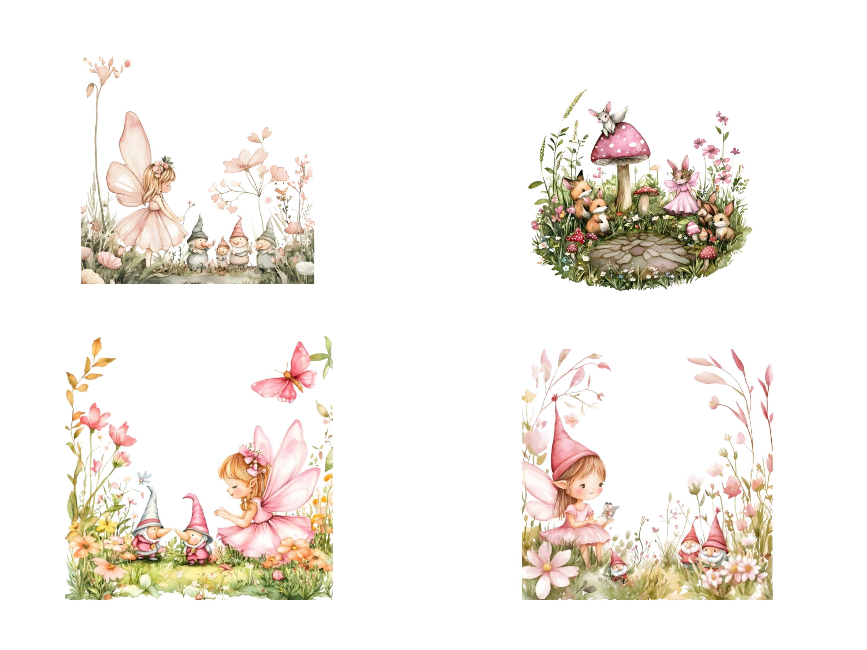 Watercolor Fairy Garden Clipart: Magical Forest PNG Bundle (commercial ...