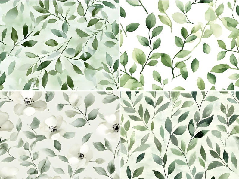 Sage Green Floral Digital Paper: Watercolor Scrapbook Backgrounds ...