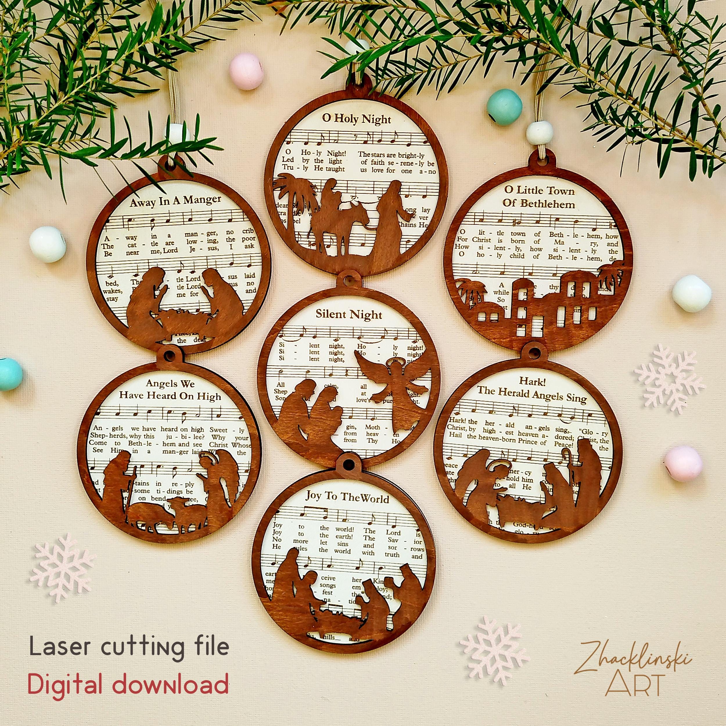 Nativity Ornaments With Christmas Carol Sheet Music SVG Laser Cut File ...