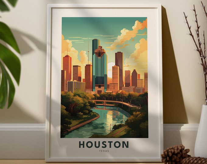 Houston, Texas TX Handlettered Watercolor Illustration Gift Wall Art ...