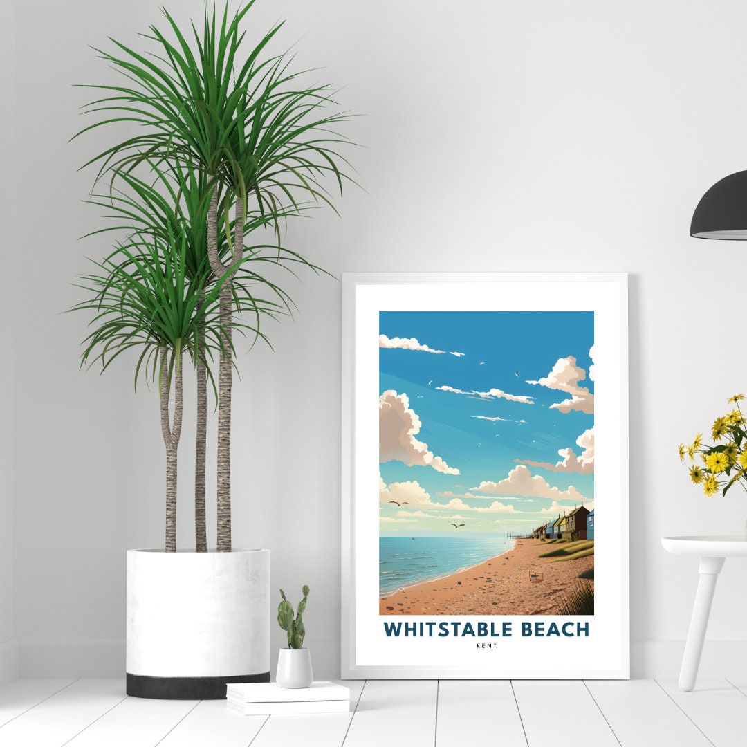 Whitstable Beach Travel Print Wall Art the Kent Beach Wall Hanging Home ...