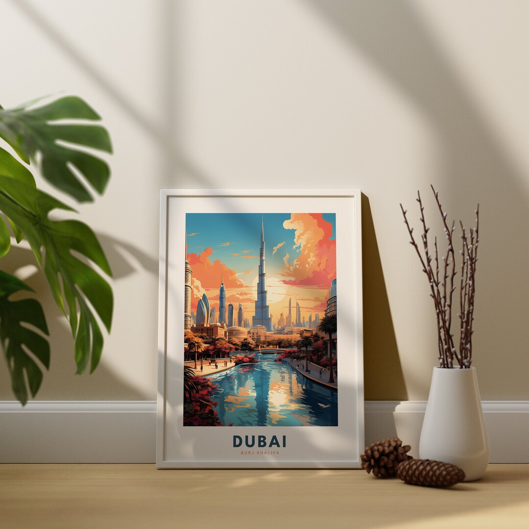 Dubai Poster Travel Print Burj Khalifa Dubai Wall Art Dubai Print Burj ...
