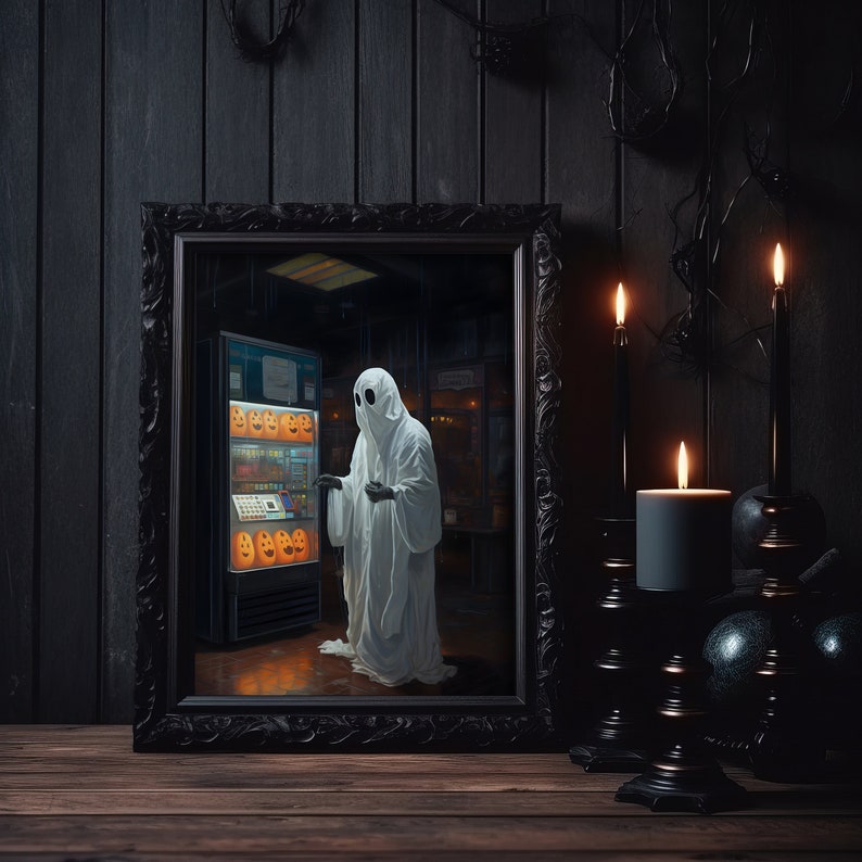 Ghost in Front of the Vending Machine, Ghost Horror Art Print, Dark ...