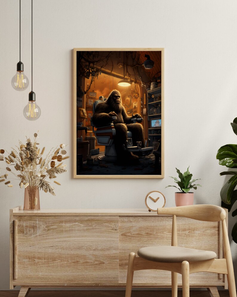 Sasquatch Bigfoot Wall Art Print for Barbershop, Barbershop Print ...