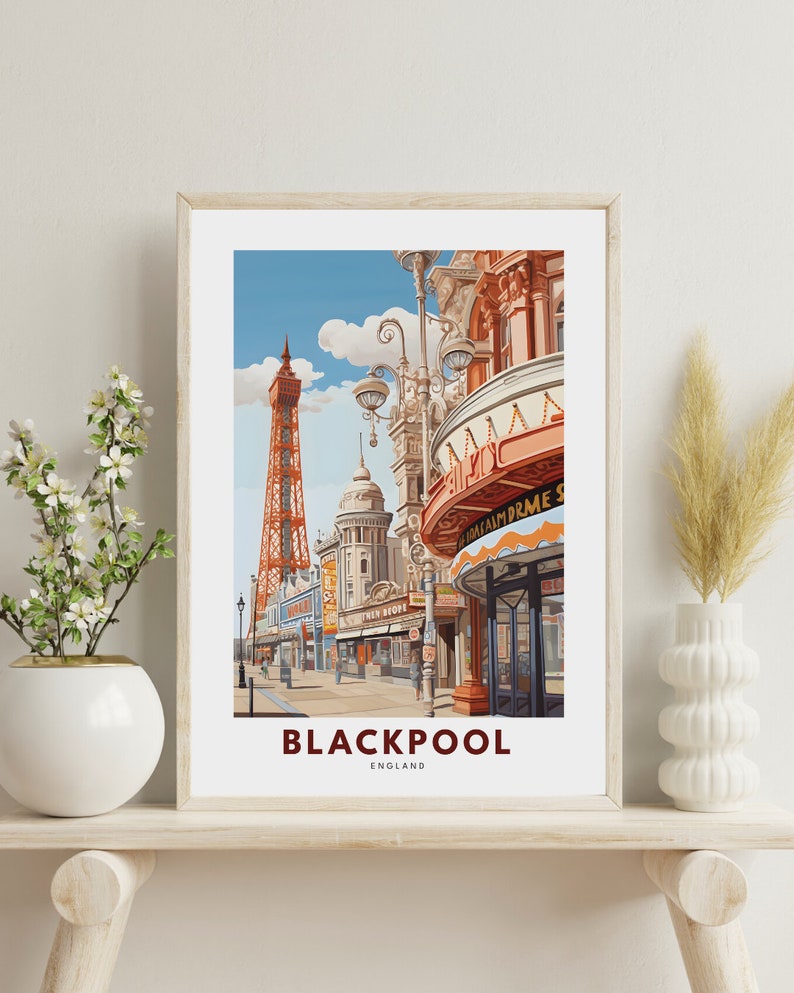 Blackpool Travel Print, Blackpool Tower Wall Art Poster, Blackpool ...